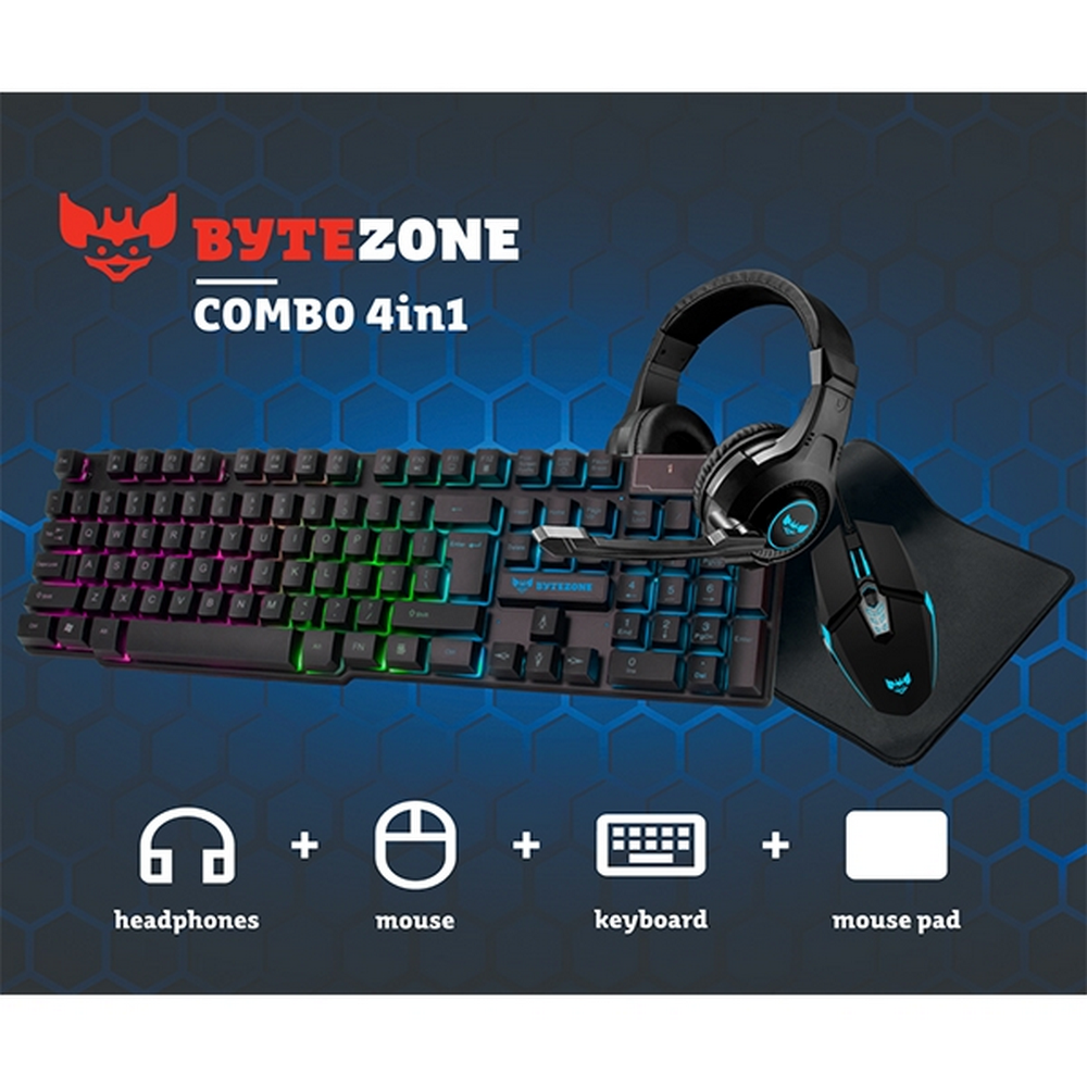Gaming set BYTEZONE KOMPLET 4U1 BZ-X4EU, CRNI (TIPKOVNICA, MIŠ, SLUŠALICE I PODLOGA ZA MIŠ) | Pevex