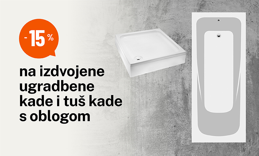 15% popusta na izdvojene ugradbene kade i tuš kade | Pevex